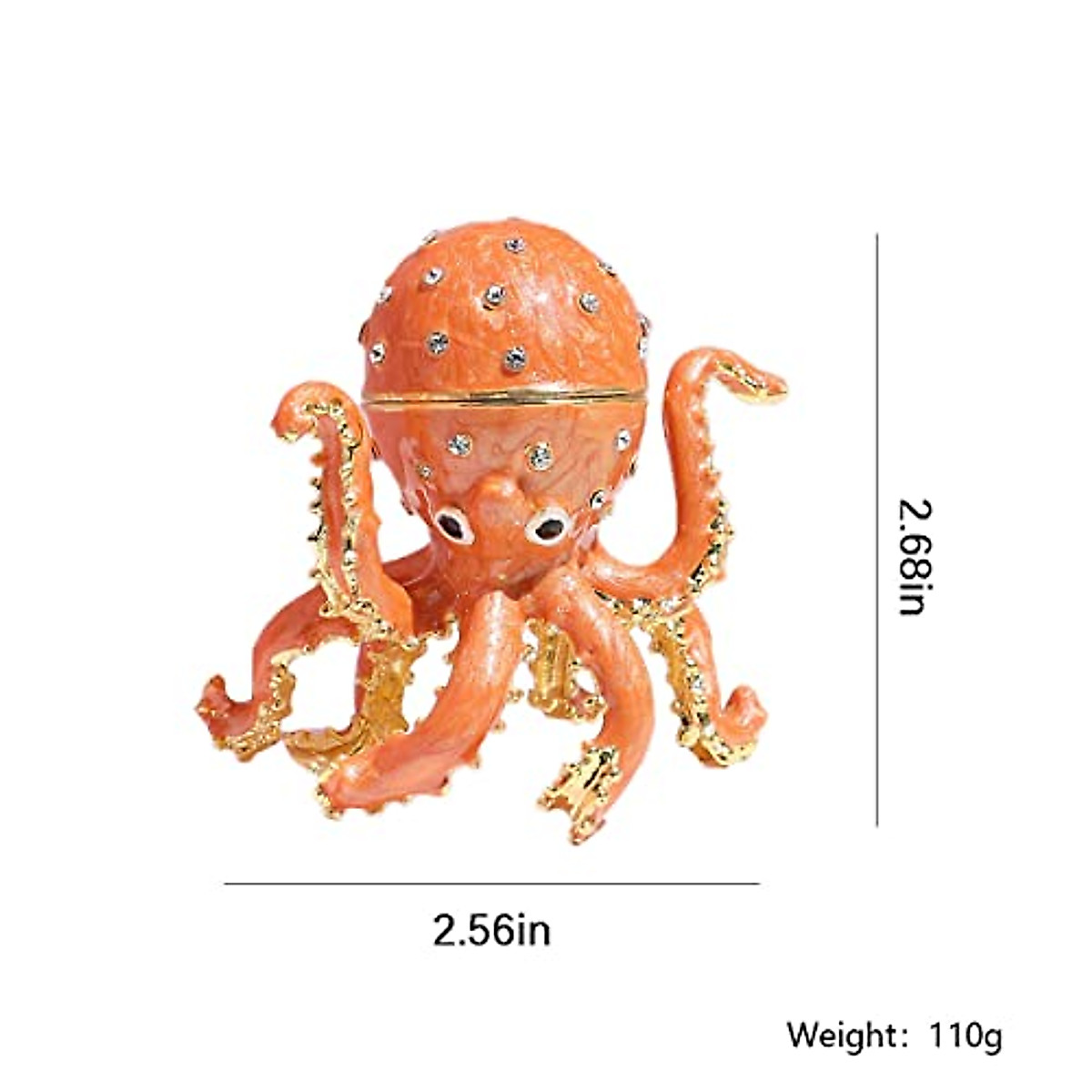 Owlcatcok Octopus Hinged Trinket Box Bejeweled Hand-Painted Ring Holder Animal Collectible Figurine Decoration Ring Storage Box (Orange Octopus Jewelry Box)