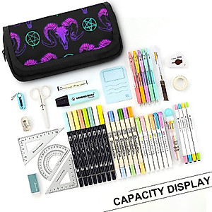 Large Storage Pencil Bag, Multifunction Pencil Bag With Zipper, Mystical Ram Skull Cosmetic Bag for Women Men Adult