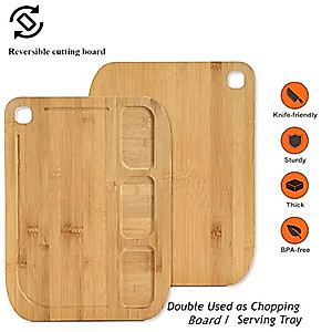 Lyellfe 2 Pack Bamboo Cheese Board, 16.5''L x 12.2''W Large Charcuterie Cutting Board with Juice Groove, Chopping Board Serving Platter for Brie, Meat, Vegetable, Pre Oiled, Organic Bamboo