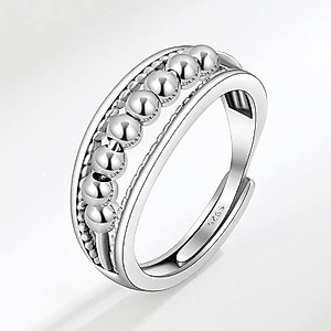 YJZON Anxiety Ring for Women,925 Sterling Silver Adjustable Ring,Fidget Rings Beads Spinner Ring with Gift Box(8 Beads)