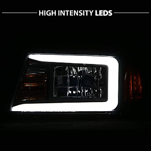 AmeriLite For 2001-2011 Ford Ranger Led, Halogen, Tube Replacement Pickup Truck Headlights with Corner Lamp Set - Passenger and Driver Side, Vehicle Light Assembly, Black