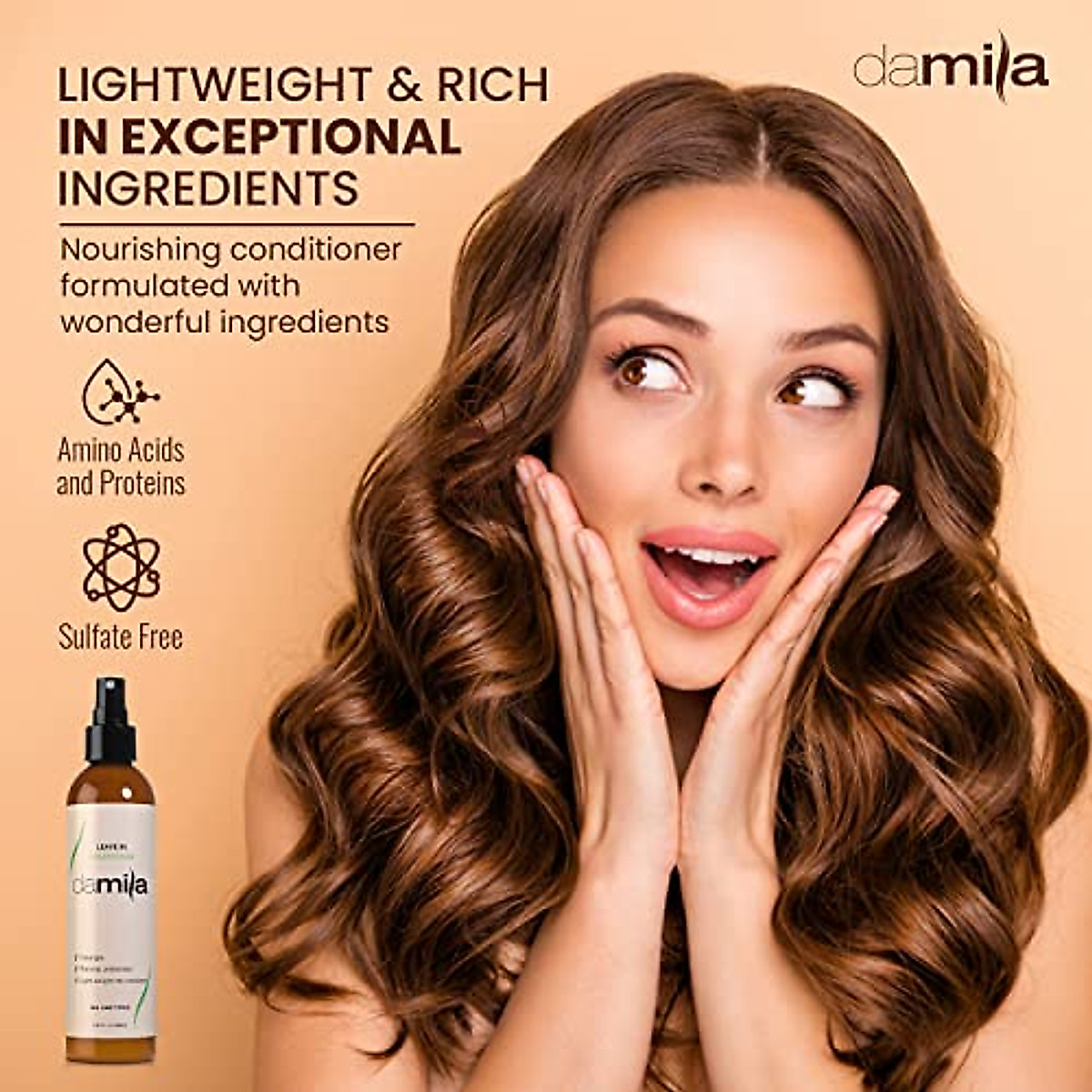 damila Keratin Leave In Conditioner Spray for Fine, Dry, Damaged and Curly Hair - Detangles and Protects Against Heat - Sulfate and Paraben Free (8.12 Fl Oz (Pack of 1))