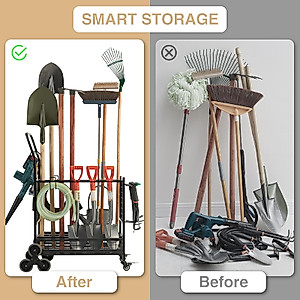 Lauren&Harold Garden Tool Organizer with 2 Stair Climbing Wheels,Garden Tool Stand,Garage Organization and Storage,Yard Tool Organizer for Garage,Garden Tool Rack for Garage,Shed,Outdoor