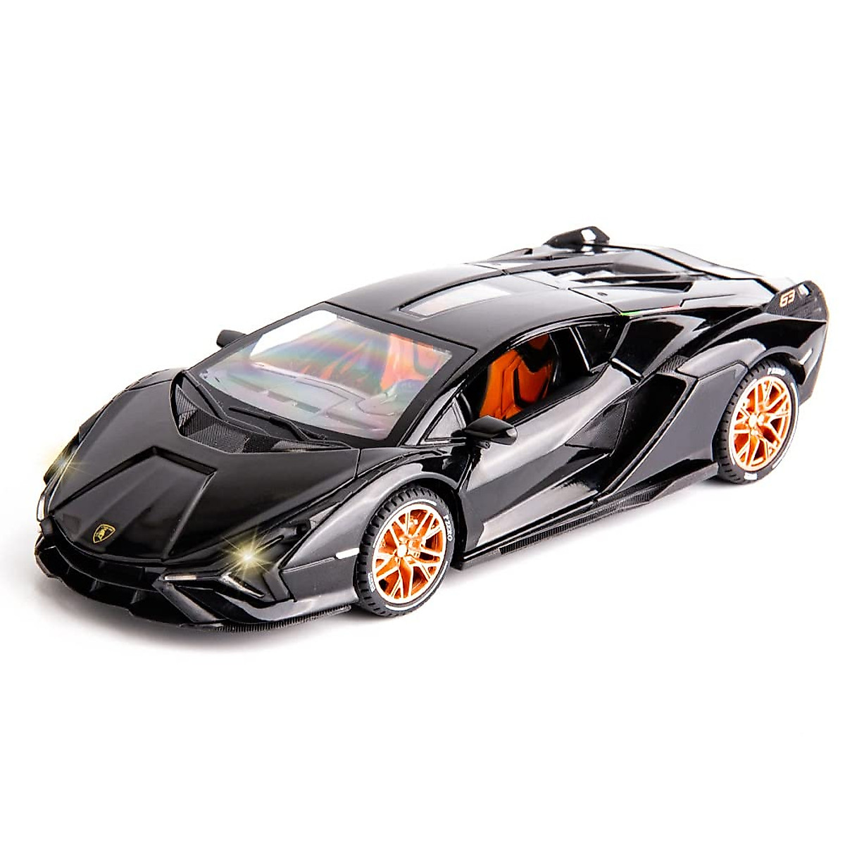WAKAKAC Model Car Compatible for 1/24 Scale Sian FKP37 Toy Car Collectible Toy Vehicle Pull Back with Light and Sound Toy Car for Boys Adults Girl Gift(Black)
