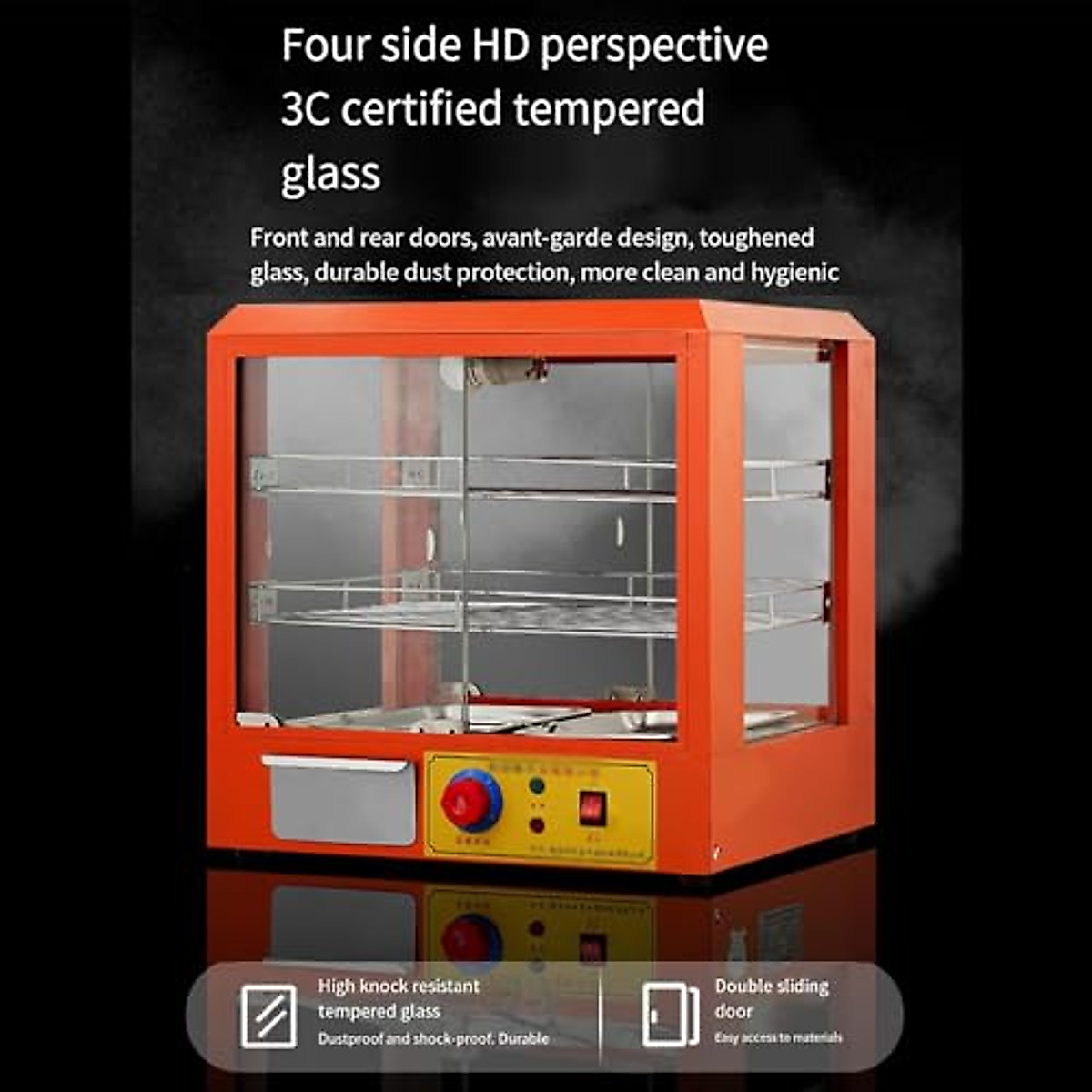 MBCEYLSTUB 2-Tier Countertop Food Warmer Commercial 3D Heating Pizza Pastry Warmer with Temperature Knob Display Kitchen Appliances