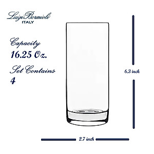 Luigi Bormioli Classico Set of 4 Beverage Glasses, 16.25 Oz. Cocktail Glass, Made in Italy Drinking Glasses, Crystal SON-hyx Glass, Dishwasher Safe