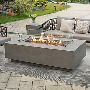 AMS Fireplace | Bundle for Madison 60"x32" Rectangular Concrete Natural Gas Fire Pit Table | Light Gray | Travertine (coarse) Texture Surface | Outdoor Patio Heater Electronic Ignition Fireplace