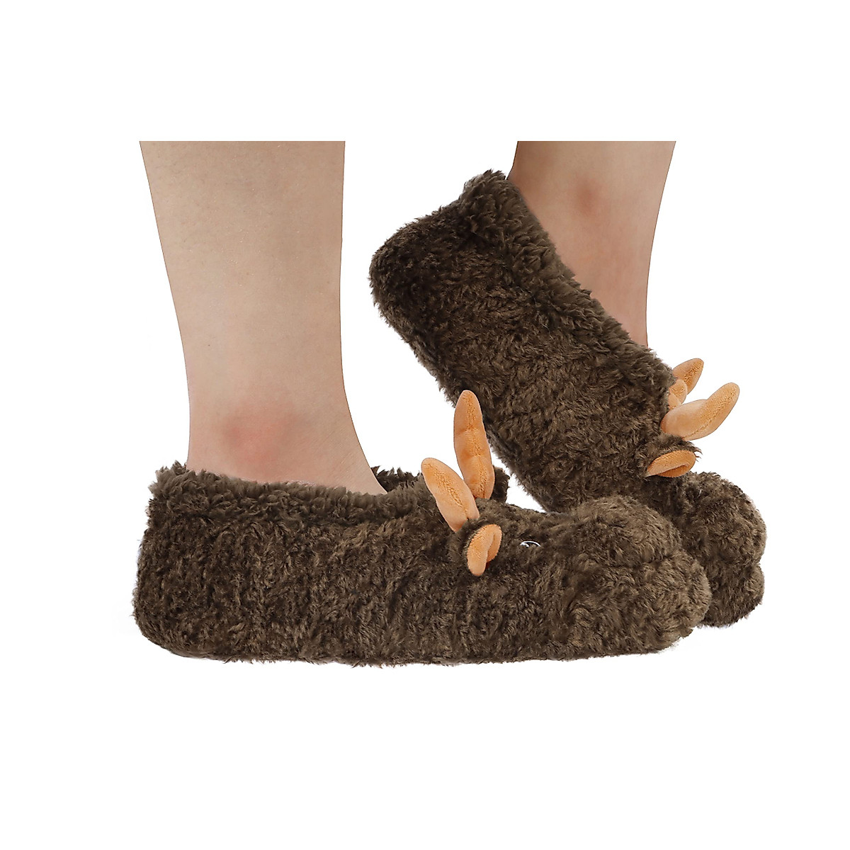 Snoozies Mens Slipper Socks - Moose Mountain Animal Slippers for Men, Non-Slip Fuzzy Slipper Socks