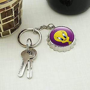 Looney Tunes Tweety Bird Chrome Plated Metal Pop Cap Bottle Opener Keychain Key Ring