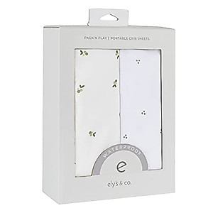 Ely's & Co. Patent Pending Waterproof Pack N Play | Mini Portable Crib Sheet Set - 2 Pack Berry and Cluster Dot (Sage)