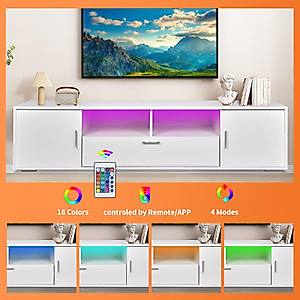 HOUAGI LED TV Stand for TVs up to 70 Inches, Modern Entertainment Center with Storage Drawers,TV Stands for Living Room Bedroom, White