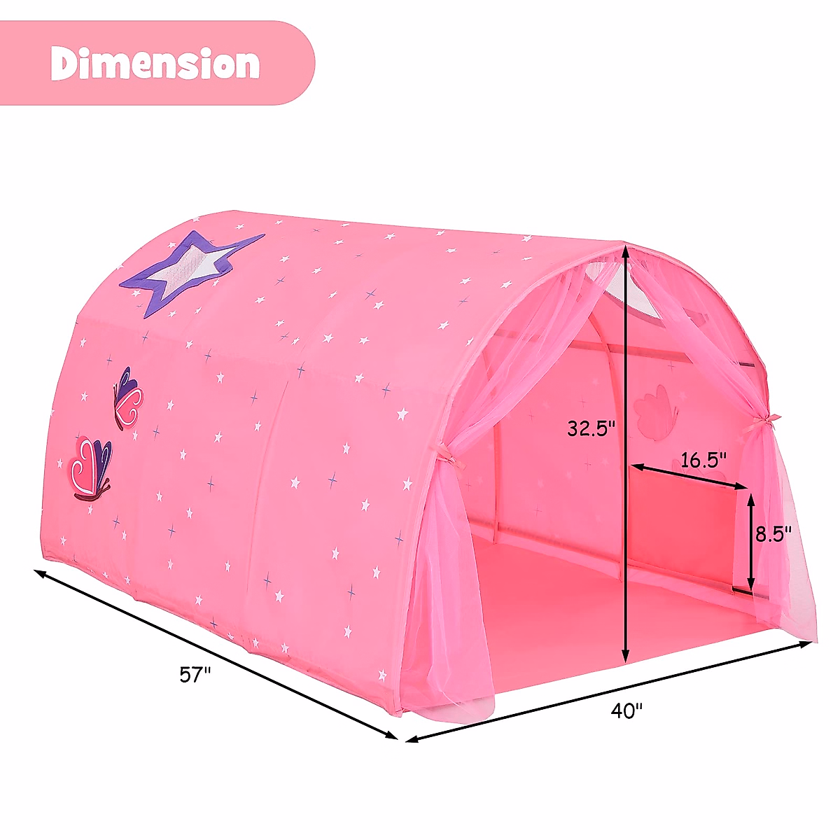 Costzon Kids Dream Bed Tent, Portable Baby Playhouse Privacy Space Twin w/Double Net Curtain, Princess Tent w/Inner Pocket & Carrying Bag, Children Play Tent for Girls (Pink)