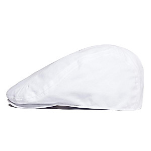 BOTVELA Men Cotton Twill Newsboy Flat Ivy Driving Hat Fitted Cap (White, 7 5/8)