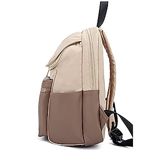 Kah&Kee Backpack for Women Fashion Waterproof School Bag Multiple Compartments 10 Pockets Fake-Leather Nylon Stitching (Light Beige/Beige)