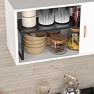 SANNO Expandable Cabinet Shelf Rack,Large Kitchen Cupboard Organizer Stackable Counter Shelf Organizer large Expandable Shelves Cupboard Organizer Rack, Black, 3 pack