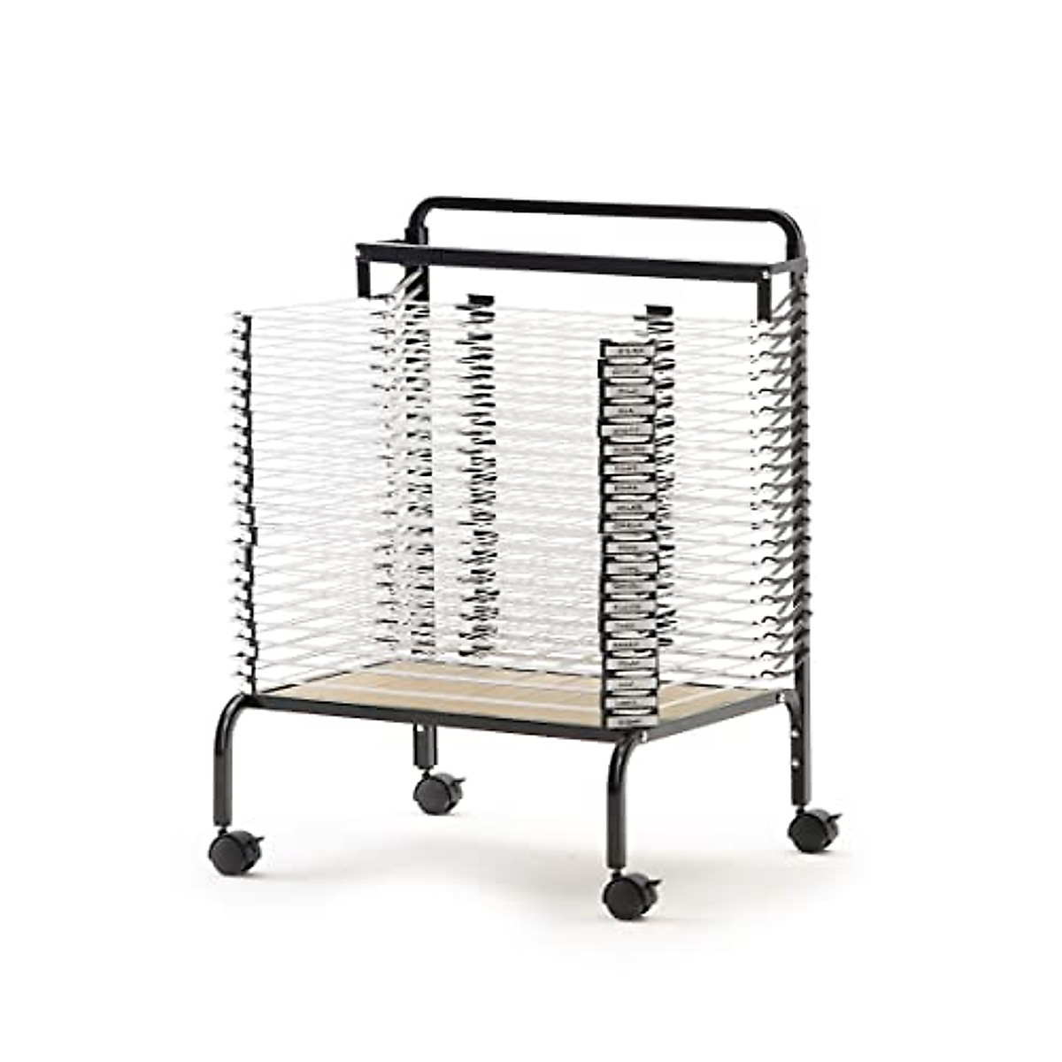 Copernicus Wide 20-Shelf Spring-Loaded Rolling Art Drying Rack for Classrooms and Art Studios, White/Black