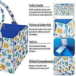 Felt Baby Diaper Caddy Organizer - Changing Table and Car Organizer for Diapers and Baby Wipes, Gift Registry For Baby Shower, Nursery Storage Basket and Bin, Blue Letters