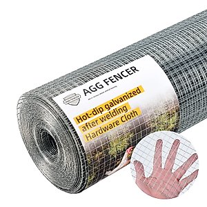 AggFencer 48in x 50ft Hardware Cloth 1/2 inch 19Ga Hot Dipped Galvanized After Welding, Chicken Coop Wire Fence, Garden Plant Welded Metal Wire Fencing Roll Mesh, Poultry Animal Netting Cage Screen