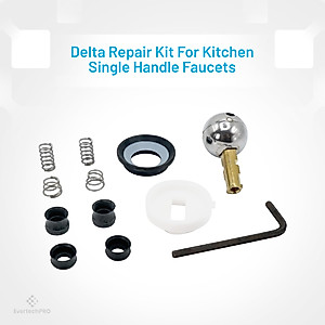 PLBDA02 EvertechPRO fits Delta Faucet Repair Kit Stainless Steel Ball, Tooling Replacement Cam, White Slot Hole and Black Parts, Allen Key, 4 Pcs Seal Kits, 4 Springs, fits Delta