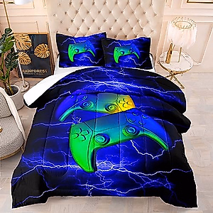 KGOSAUO Gamer Comforter Set King Kids Boys Teens Gaming Comforter Gamer Room Decor Video Game Controller Bedding Set, Soft Lightweight Gamepad Console Duvet, 1 Comforter + 2 Pillowcase