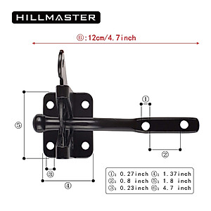 HILLMASTER Upgrade Self-Locking Gate Latch for Wooden Fence Heavy Duty, Automatic Gravity Lever Door Latches with Longer Fasteners & Pull String for Secure Pool, Garden, Black Finish/4.7in
