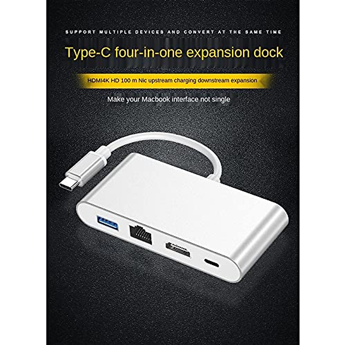 WJCCY Type-C to HDMI-Compatible Four in One Converter Network Card Hub Docking Station HDMI-Compatible/USB Splitter 3.0 Hub