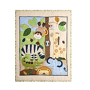 Brandream Jungle 3- Piece Nursery Crib Bedding Sets for Boys - Zebra Elephant Lion Monkey Giraffe Crocodile Birds - Playful Animal Zoo