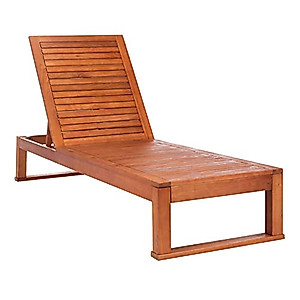 SAFAVIEH Outdoor Collection Solano Natural Wood/ Navy Stripe Cushion Patio Backyard Chaise Lounger Chair