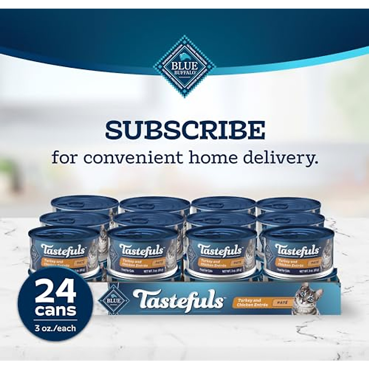 Blue Buffalo Tastefuls Wet Cat Food Paté, Made with Natural Ingredients, Turkey and Chicken Entrée, 3-oz Cans (24 Count)