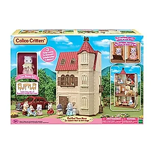 Calico Critters Red Roof Tower Home, 3 Story Dollhouse Playset with Figure, Furniture and Accessories