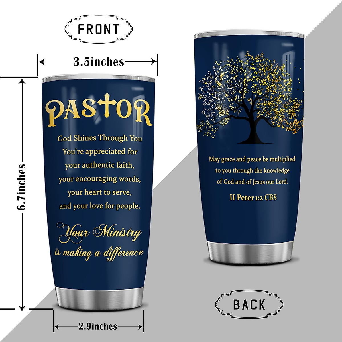 FROOBLEQUIRK 20 Oz Tumbler for Men, Ministry Appreciation, Retirement, Youth Pastor Birthday Christmas Cup Mug, Religious Scripture, Baptism Christian, Pastoral Gift