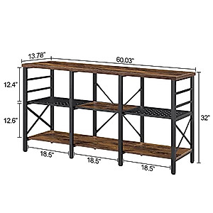 HOMISSUE 3-Tier Console Sofa Table, Industrial Vintage 60-Inch Long Entryway Table with Open Storage Shelf for Living Room, Hallway, Brown