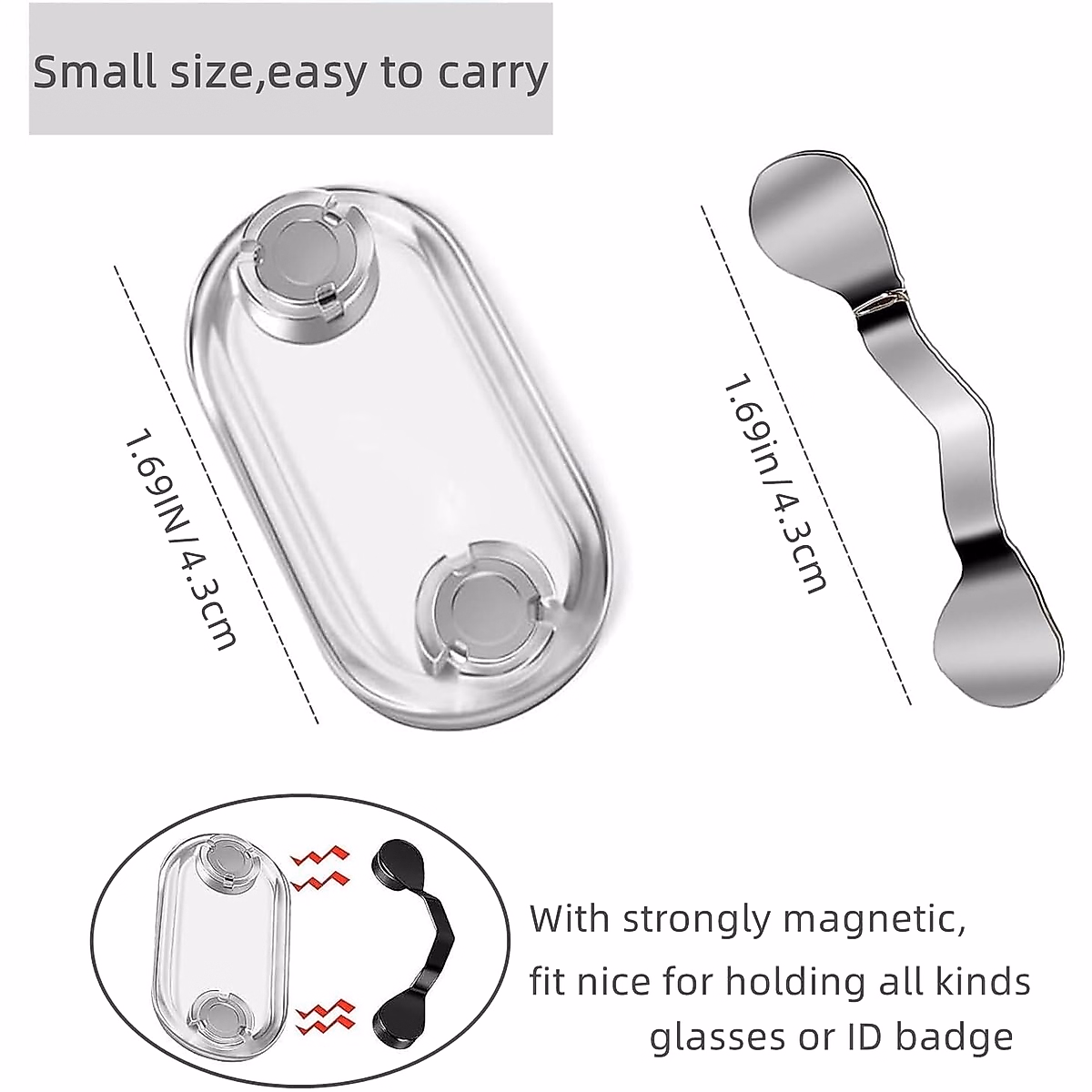 Magnetic Eyeglass Holder, 4 Pack Magnet Pin, Pins for Clothes Shirt,Magnet Badge Holder (silvery+black)