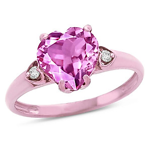 Star K Heart Shaped 8mm Created Pink Sapphire Engagement Promise Wedding Ring 14 kt Rose Gold Size 6