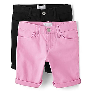 The Children's Place Girls' Solid Skimmer Shorts 2-Pack, Pink/Black, 6