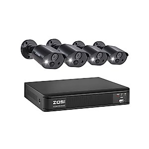 ZOSI C303 Home Outdoor Security Camera System with Audio, 5MP-Lite 8 Channel DVR and 4 x 1080p Weatherproof Camera with Human Detection Alerts, Smart Light & Sound Alarm