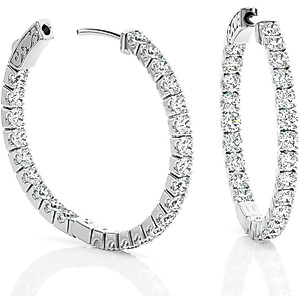 1 Carat Diamond Inside Out Hoop Earrings for Women in 14k White Gold G-H Secure Lock by Beverly Hills Jewelers