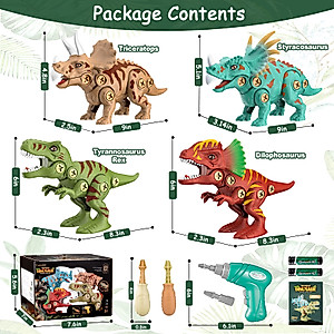 Dinosaur Toys for Kids 3-5, Stem Dinosaur Toys, Take Apart Dinosaur Toys for Boys w/Light Sound, Dino Construction Building Educational Learning Sets with Electric Drill, Birthday Easter Xmas Gifts
