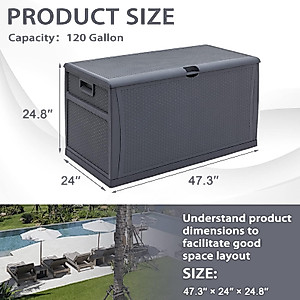 Crownland Outdoor 120 Gallon Storage Deck Box Resin Container Weatherproof Deck Storage Box Containers Patio Garden Furniture Outdoor Storage Boxes All Weather Using(Grey)