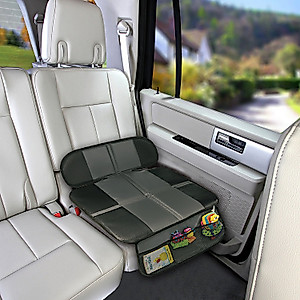Big Ant Car Seat Protector Nonslip with Mesh Organizer for Infant Baby Cars Seats Waterproof Dog Mat Cover Pad Protects Automotive Vehicle Leather or Cloth Upholstery(Gray)
