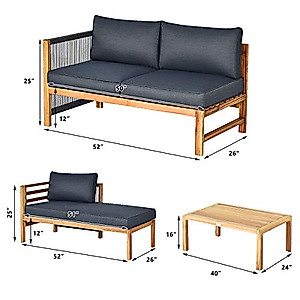 Tangkula L Shape Outdoor Furniture Set, 3 Piece Acacia Wood Patio Conversation Set, with 2 loveseats and Coffee Table, Garden Backyard Poolside Patio Seating Set