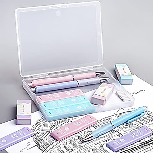 Four Candies Pastel Mechanical Pencil Set - 3PCS 0.7mm Mechanical Pencils with 360PCS HB Lead Refills, 3PCS Erasers and 9PCS Eraser Refills, Cute Colored Mechanical Pencils for Drawing & Writing