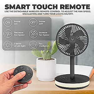 VENTY Original Portable Fan - Wireless Battery Operated Fan With 4 Speeds, LED Lighting, Carry Case & Remote Control - Premium Travel Rechargeable Fan & Power Bank With USB & USB-C Ports (Black)
