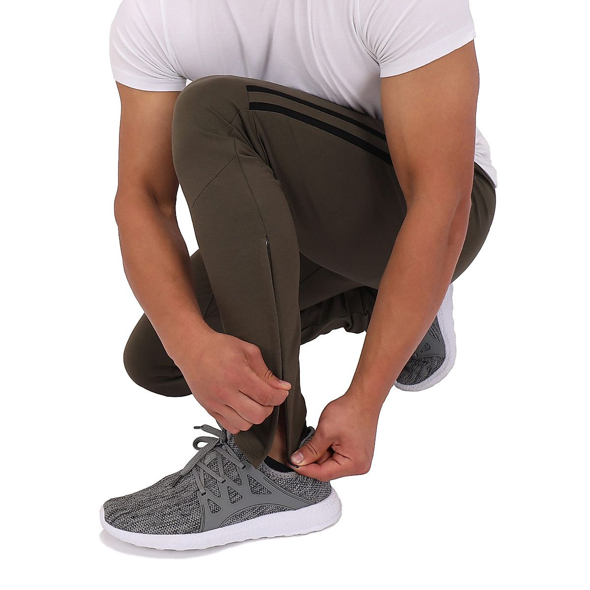 SCR SPORTSWEAR Men's Joggers Ultimate Flex Track Jogging Running Pants Mens Sweatpants Work Out Pant with Zipper Pockets 30/33/36 Tall Long Inseam (L/36L,KGR/B-K849)