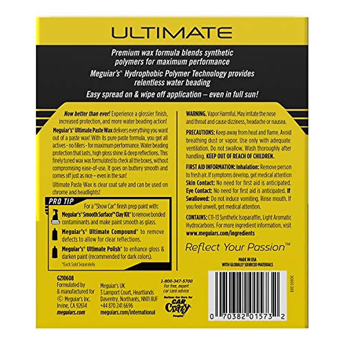 Meguiar's Ultimate Paste Wax, Durable Protection That Shines, Towel and Pad Included - 8 Oz Container