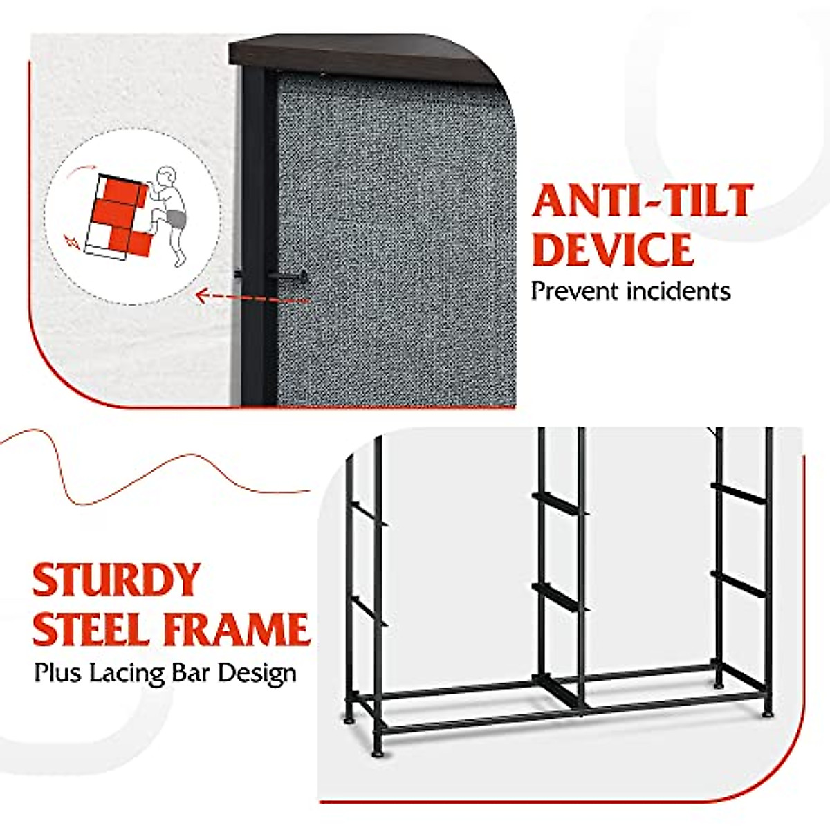 WLIVE 11-Drawer Dresser, Fabric Storage Tower for Bedroom, Hallway, Nursery, Closets, Tall Chest Organizer Unit with Textured Print Fabric Bins, Steel Frame, Wood Top, Easy Pull Handle, Dark Grey