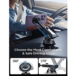 LISEN Compatible for Magsafe Car Mount for iPhone, 16 Strong Permanent Magnets Dashboard Phone Holder [Super Suction] iPhone Magsafe Car Mount Fit for iPhone 14 13 12 Pro Mini Magsafe Case All Phones