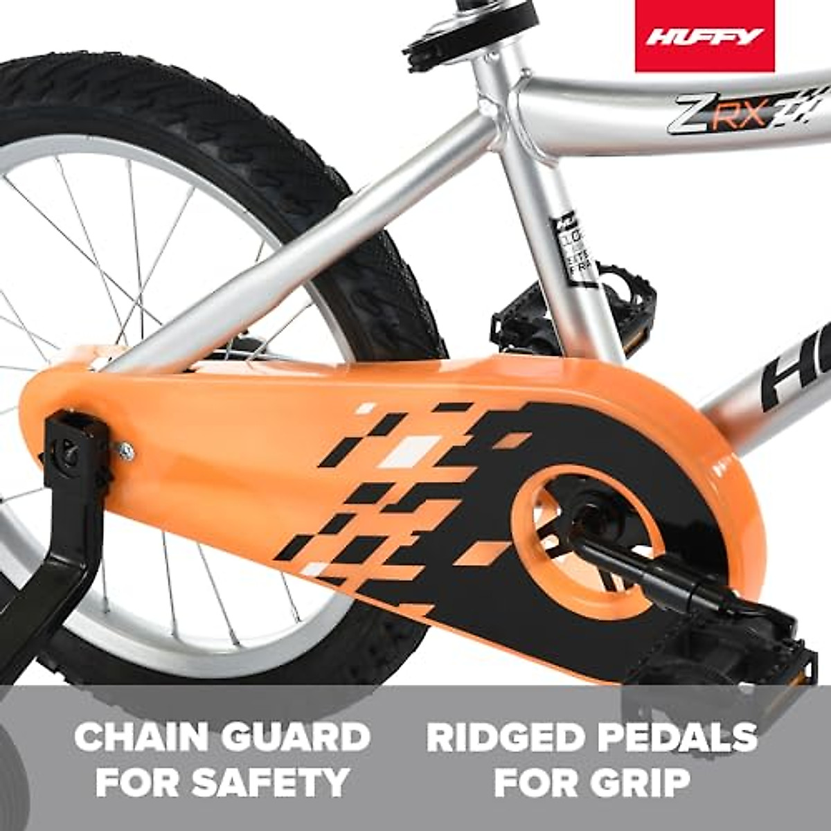 Huffy ZRX 16" Kids Bike, Ideal for Ages 3 to 5 Years Old, Front Pegs, BMX Style Handlebar, Quick Connect Assembly, Designed for Growth, Durable Steel Frame, Enclosed Chain Guard, Silver