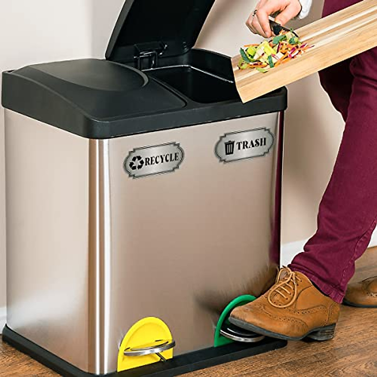 GOLEEX Recycling Bins Sticker Recycle Stickers for Trash Bin Green Sign Symbol Decal Weatherproof Waterproof Vinyl Label Organize Large Garbage Can Labels Sorting Containers Walls