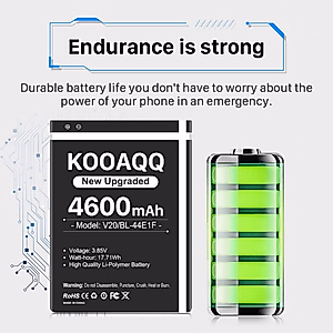 KOOAQQ Battery for LG V20, [2025 New Version] 4600mAh High Capacity Cell Phone BL-44E1F Replacement Battery for LG V20 Stylo 3/ Stylo 3 Plus H918 H910 LS997 US996 VS995 V995